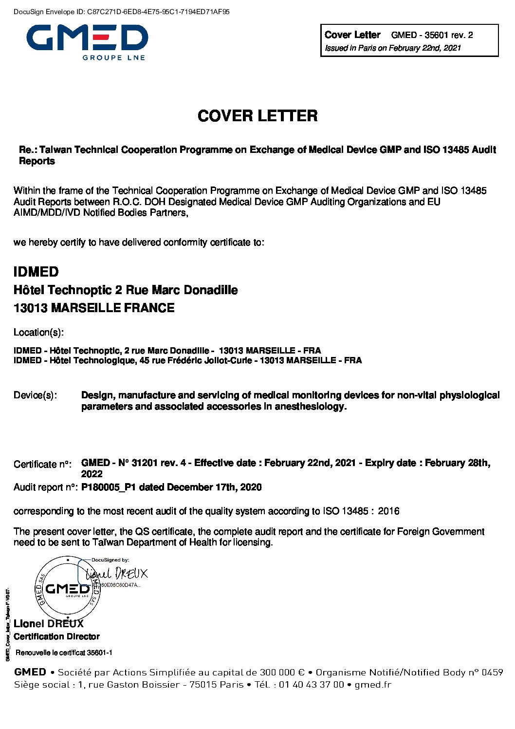 Cover Letter Taiwan 35601-2 signé | IDMED
