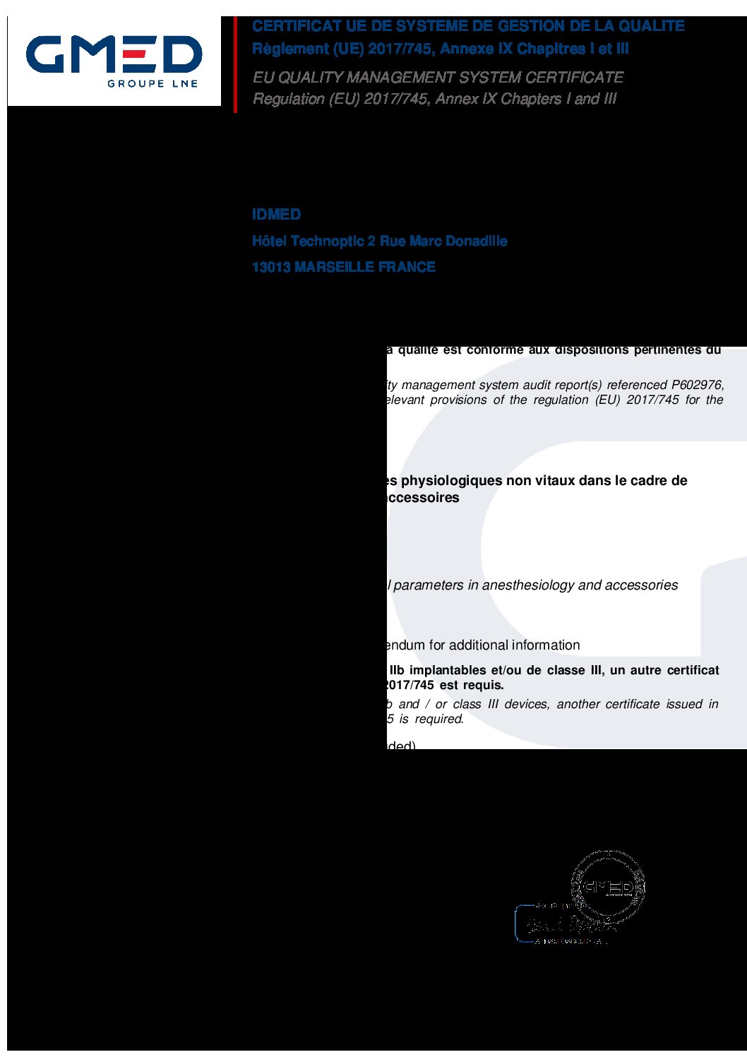 CE certificat 38954-0 signé Avril 2022 | IDMED